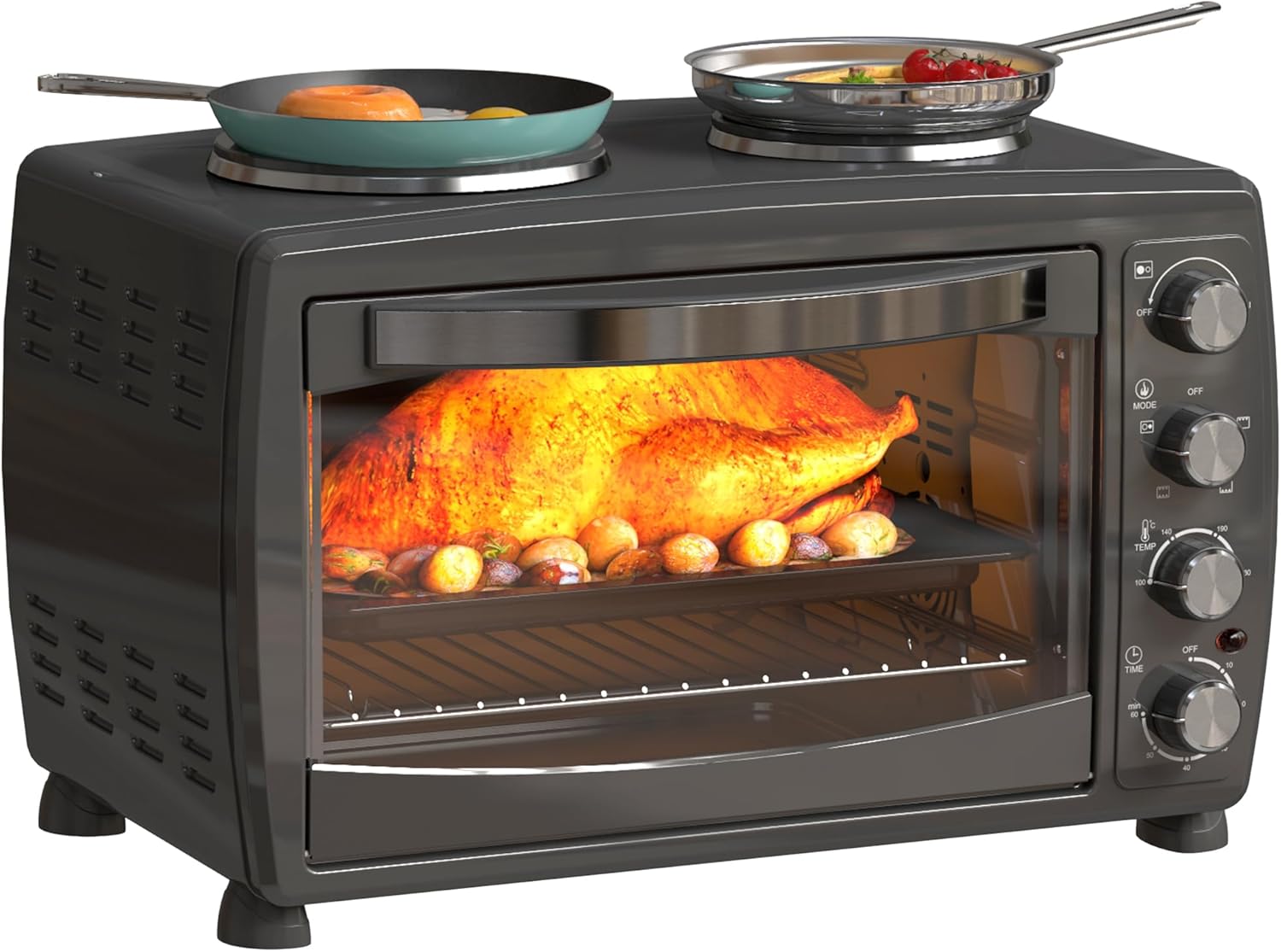 HOMCOM 36L Small Oven with 2 Hot Plates, Countertop Toaster Oven, Grill ...