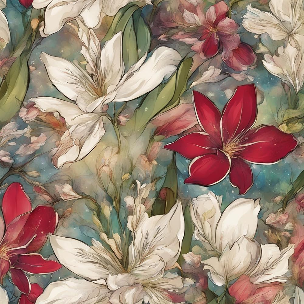 REDAMANCY Watercolor Wild red White Lily Flower Vintage Peel and Stick ...