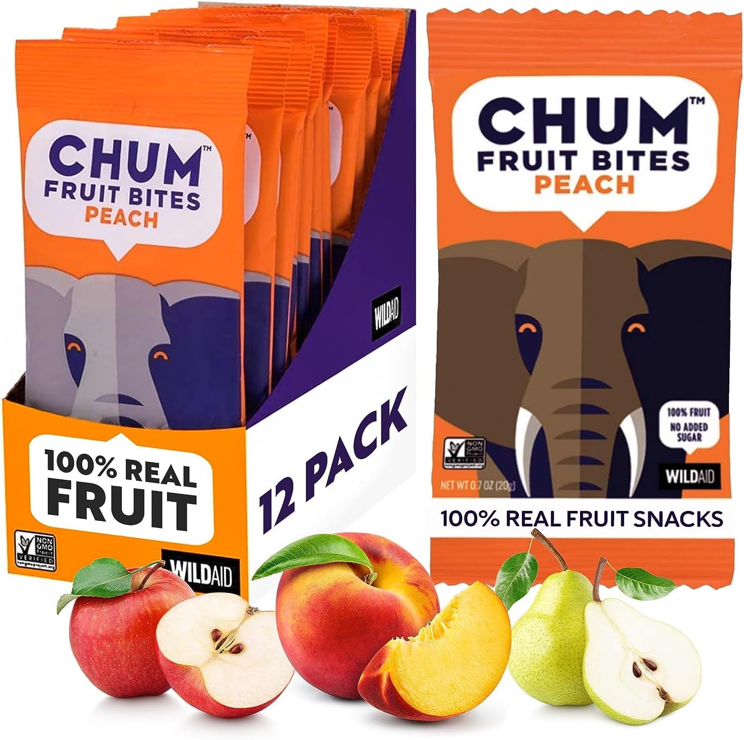 Amazon.com: Chum Fruit Bites 100% Real Fruit Snacks | Peach, 12 Pack ...