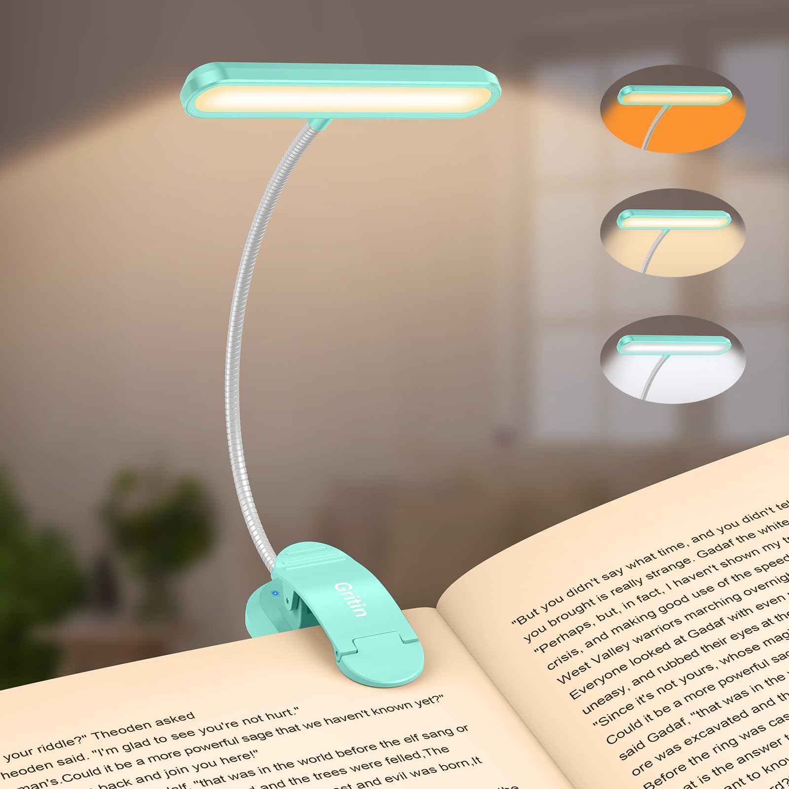 Gritin 19 LED Rechargeable Book Light for Reading in Bed with Memory ...