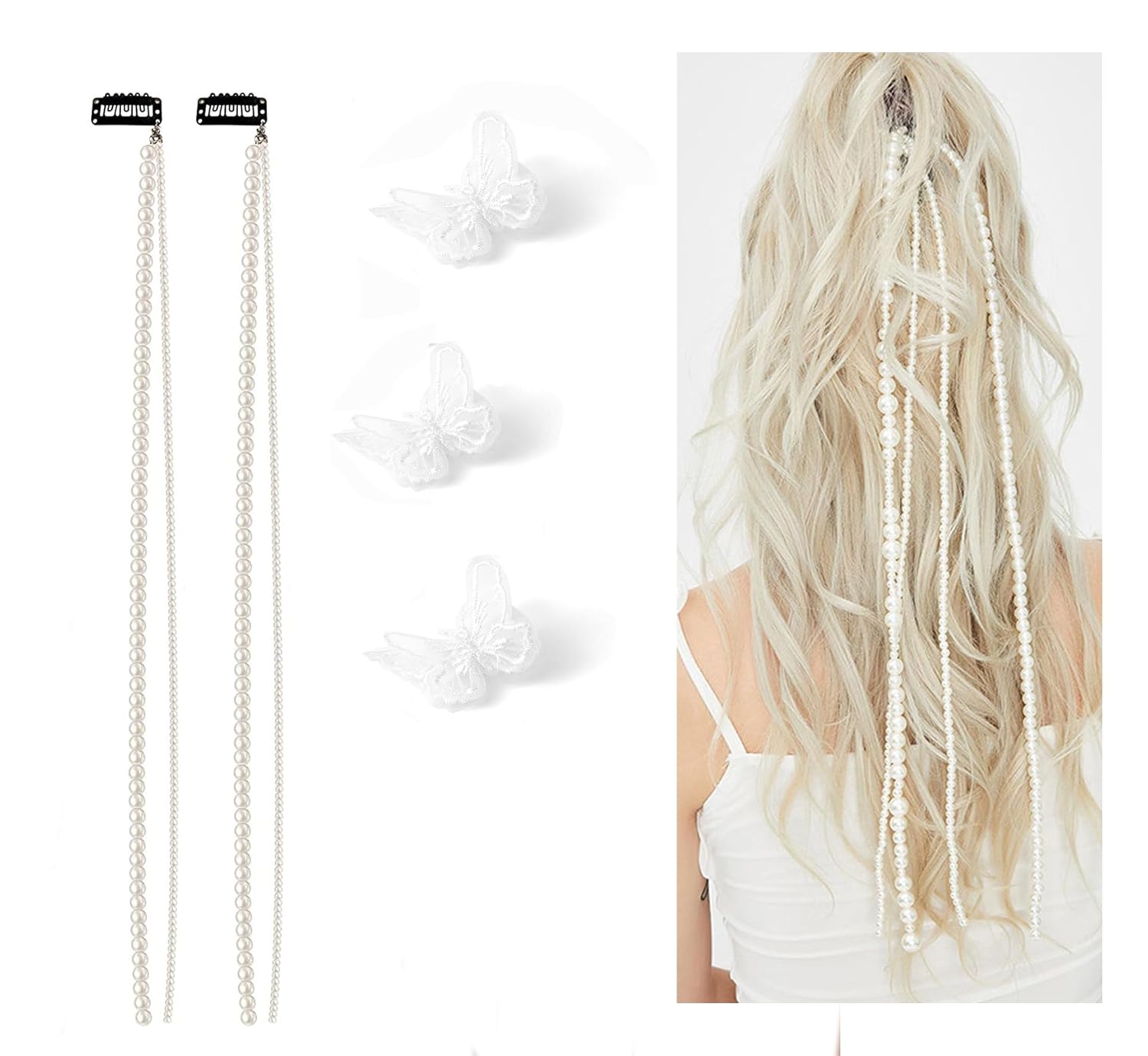 Amazon.com : SINNKY Imitation Pearl Hair Clip, Braiding Clips, Long ...