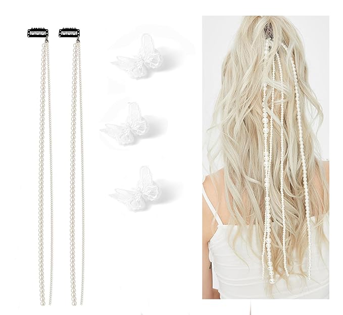 Amazon.com : SINNKY Imitation Pearl Hair Clip, Braiding Clips, Long ...