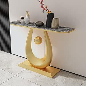 Amazon.com: Contemporary Half-Moon Console Accent Table Rock Slabs ...