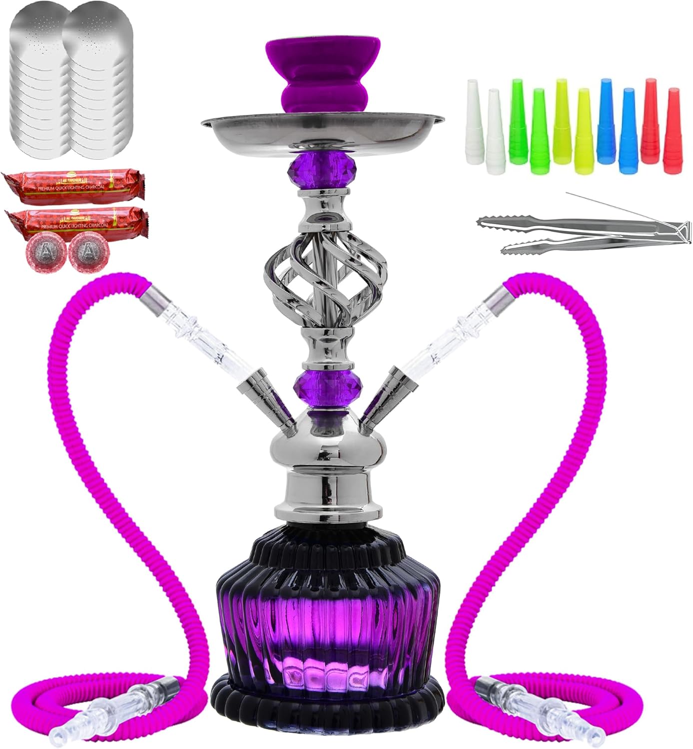 Amazon.com: PLOGSEE 2 Hose Hookah Set-16" Shisha Hookah Set with Glass ...