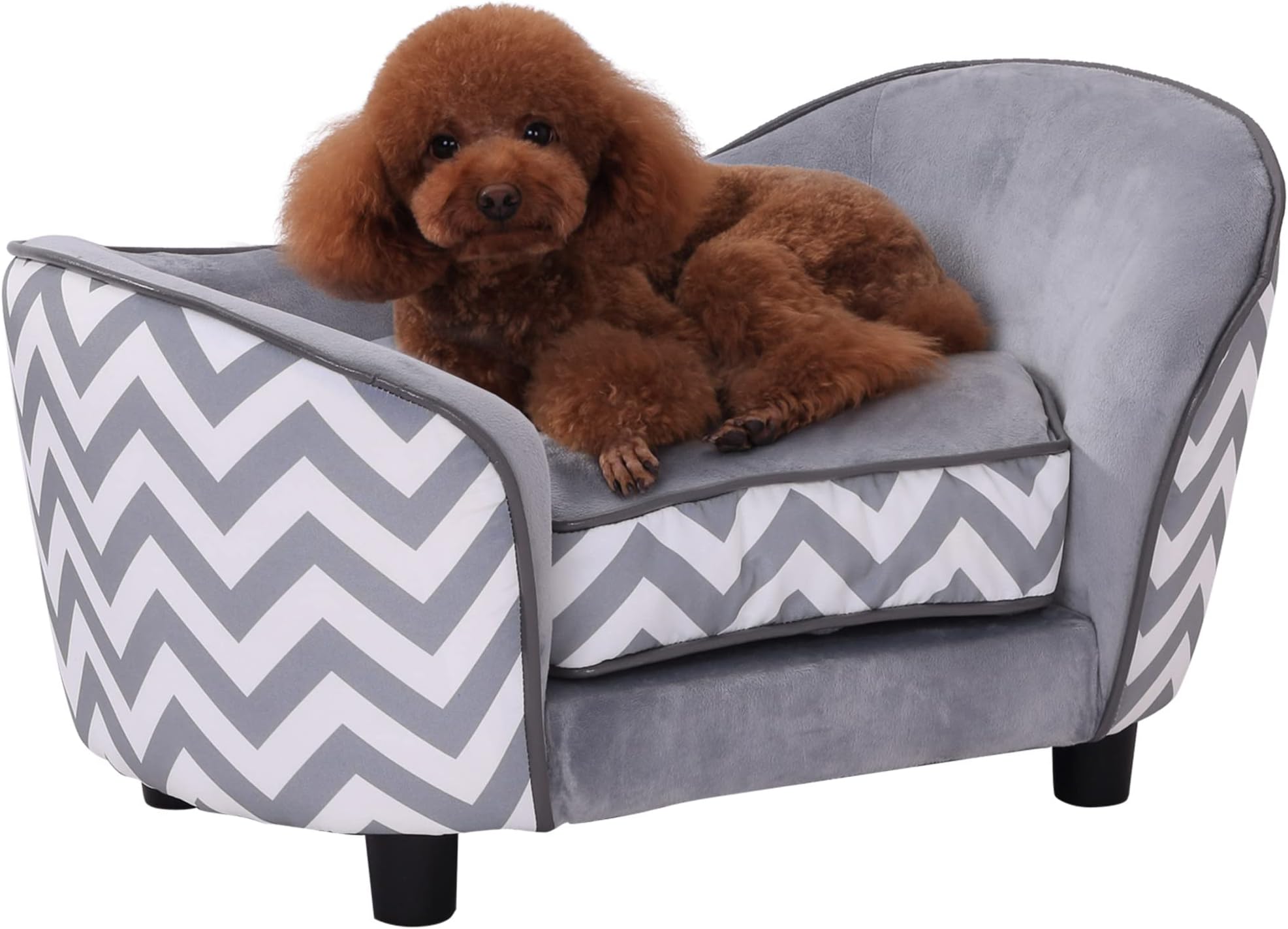 Pawhut D04-072GY Plush Fur Dog Sofa Couch Wooden Frame Deluxe Pet Sofa ...
