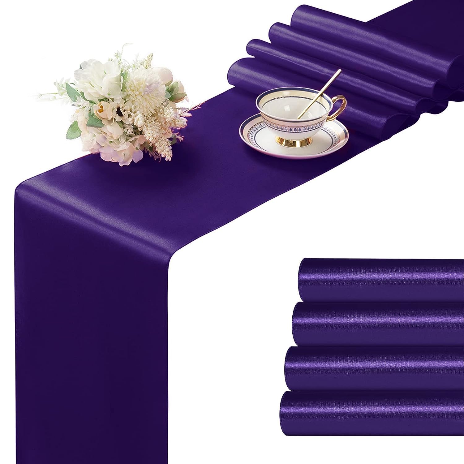 Amazon.com: Manyshofu 4Pcs Satin Dark Purple Table Runner - 12 x 108 ...