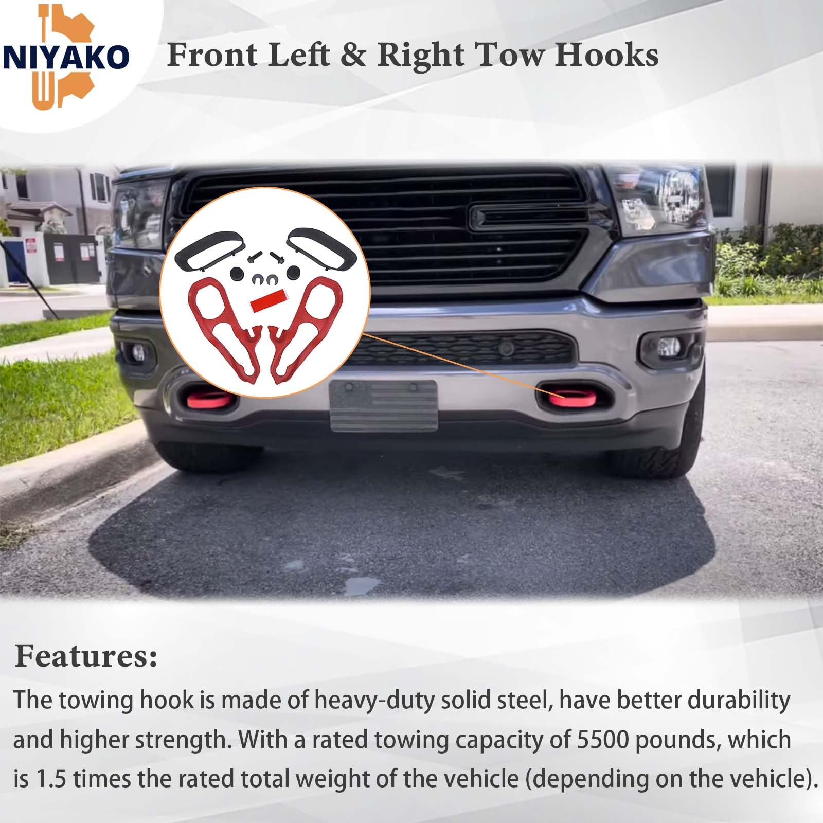 Snapklik.com : Front Left & Right Tow Hooks Replacement# 68272944AB ...