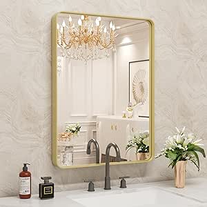Amazon.com: WEER Gold Bathroom Mirror, 20X30 Inch Brushed Gold Metal ...