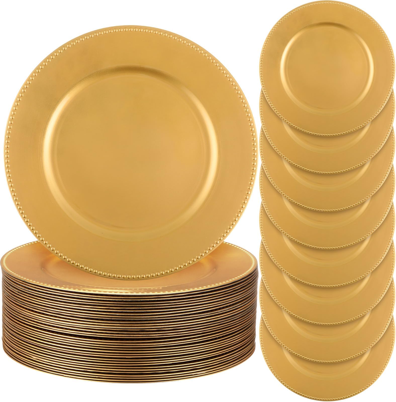 Amazon.com | Tiger Chef Round Charger Plates Gold Beaded Dinner ...