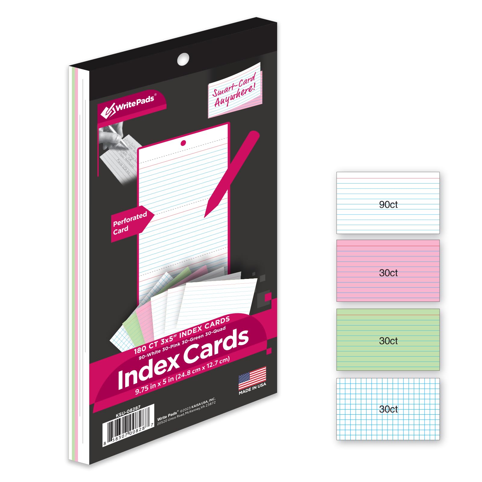 Snapklik.com : KAISA Index Cards 3x5 Flash Cards, Perforated Smart Card ...