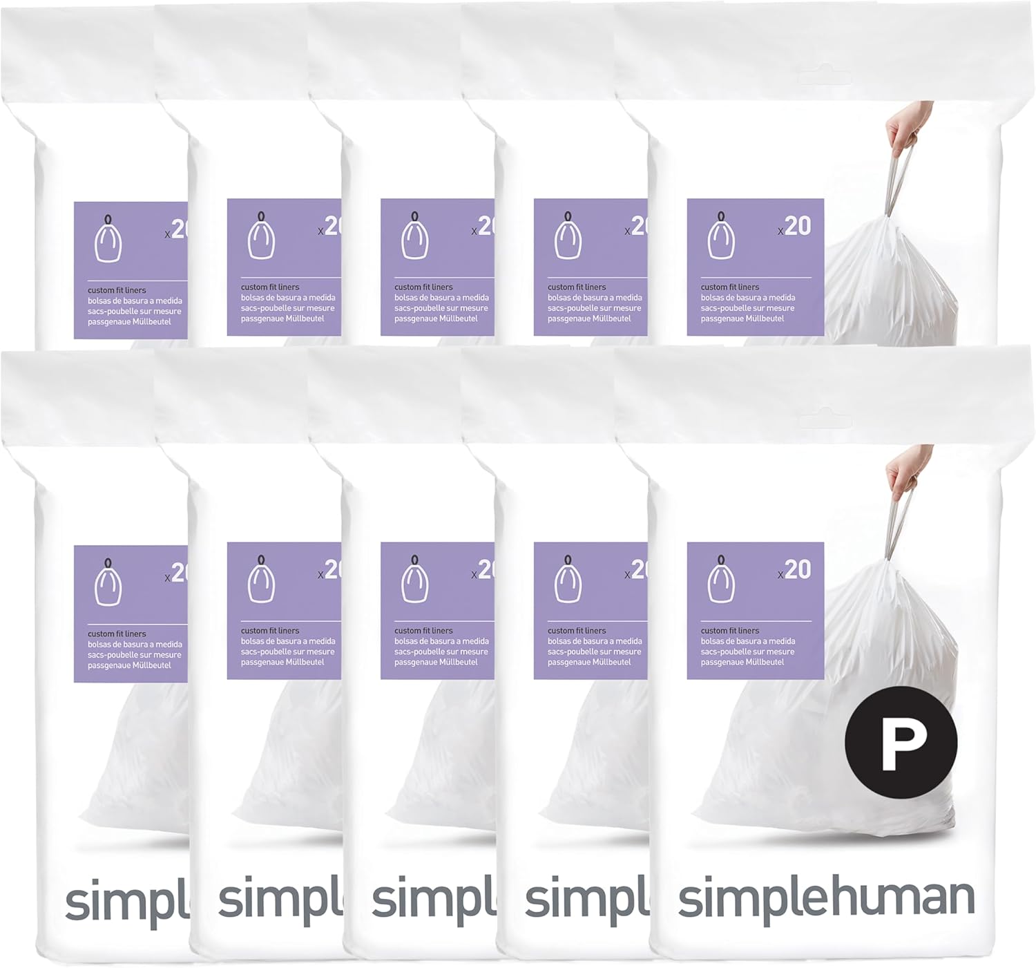 Amazon.com: simplehuman Code P 200 Count, Dispenser Pack Custom Fit Liners, Drawstring Trash ...