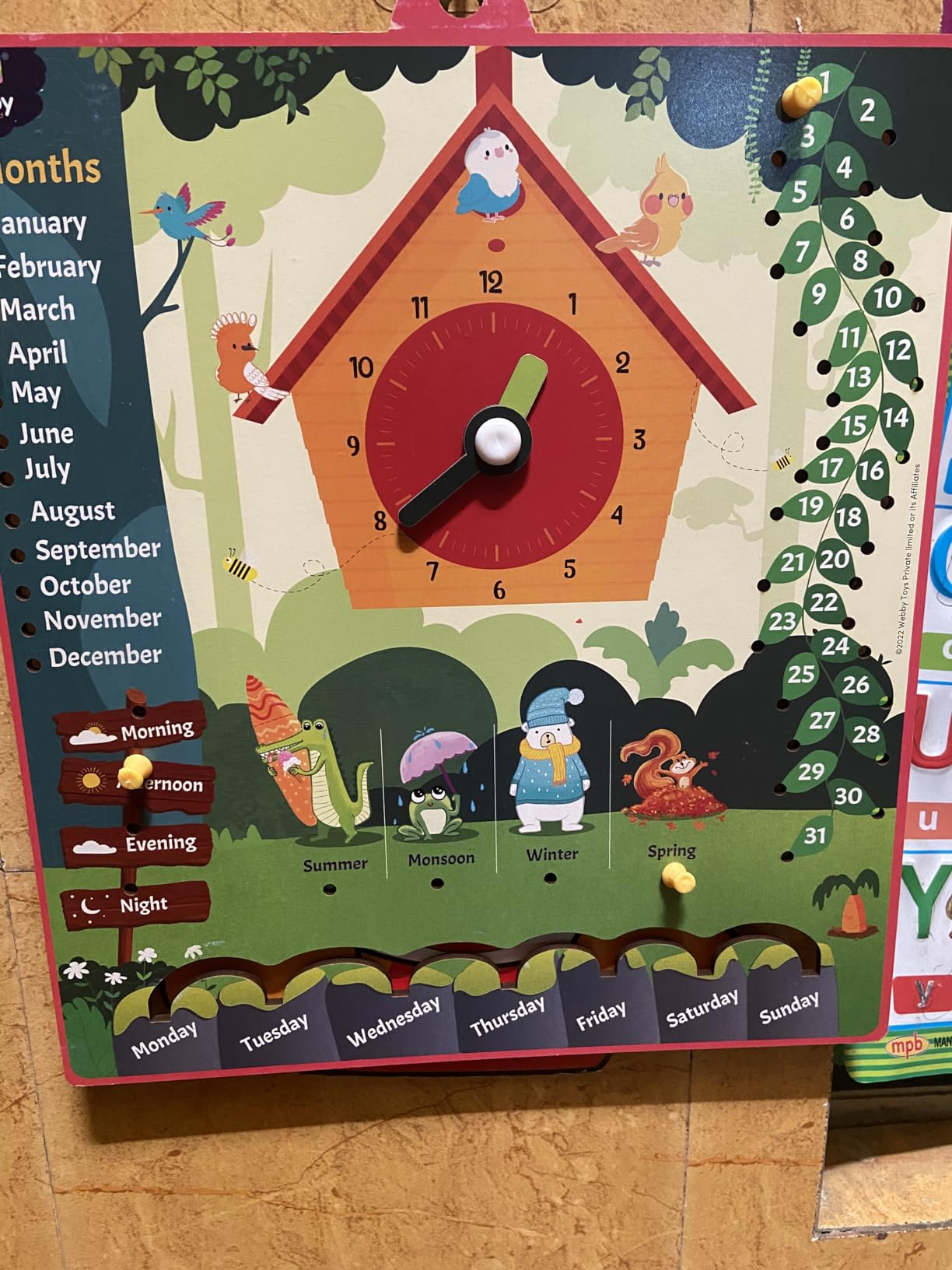 Buy Webby Educational Wooden Calendar - Time, Date, Days of The Week ...