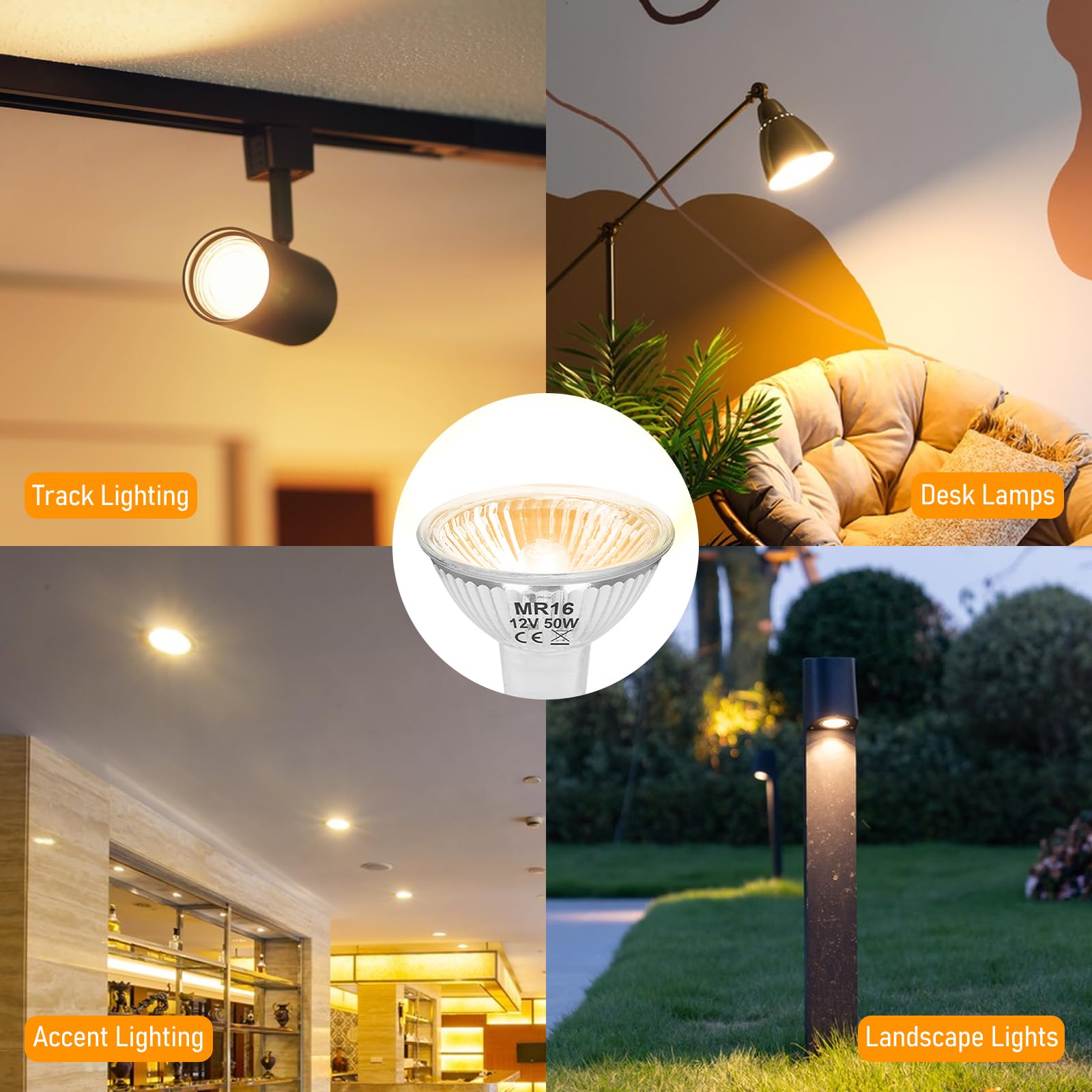 Snapklik.com : MR16 12V 50W Halogen Light Bulbs 2 Pin, 6 Pack MR16 ...