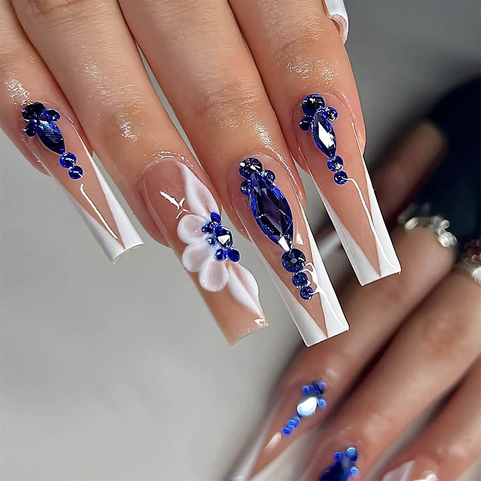 Amazon.com: QQPPOLIU Long Press on Nails Square Shape Pink Fake Nails ...