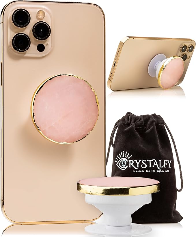 Amazon.com: Grips by CRYSTALFY Rose Quartz Round Gold Edge Crystal ...
