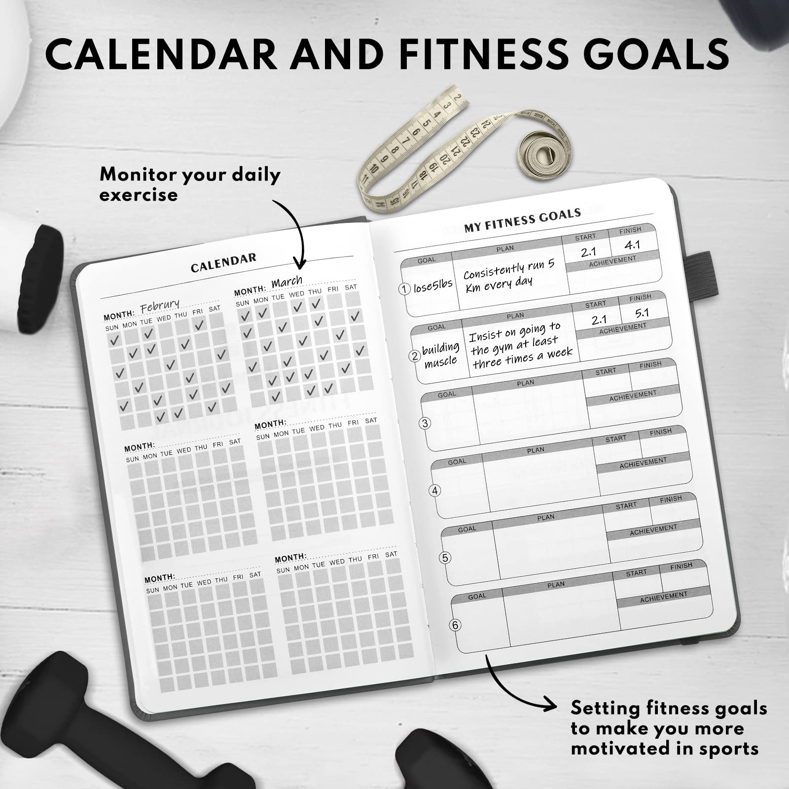 Snapklik.com : Fitness Journal Hardcover Workout Planner 6- Month ...