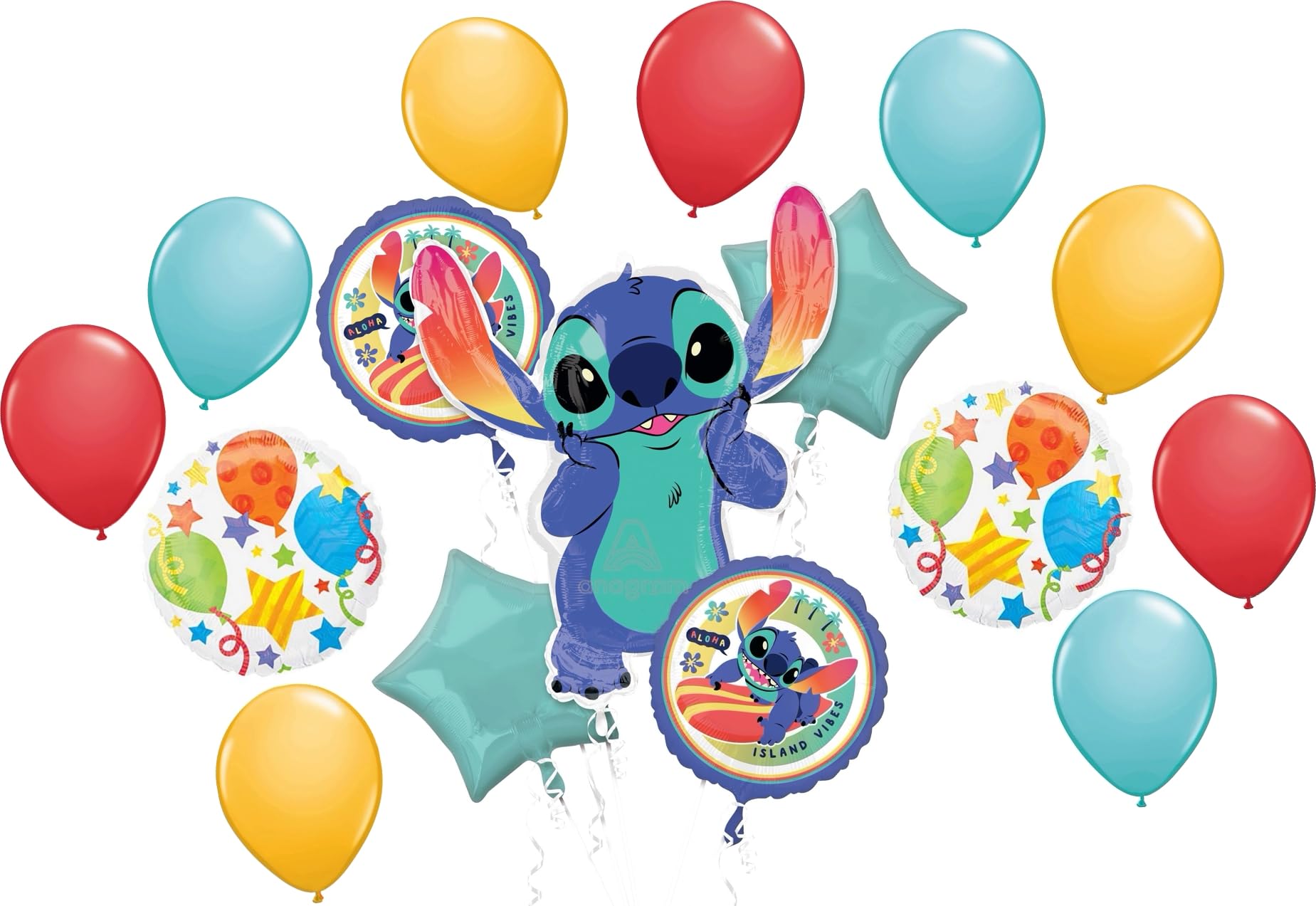 Amazon.com: Anagram Stitch 16pc Birthday Party Foil Balloons, BQ_4160 ...