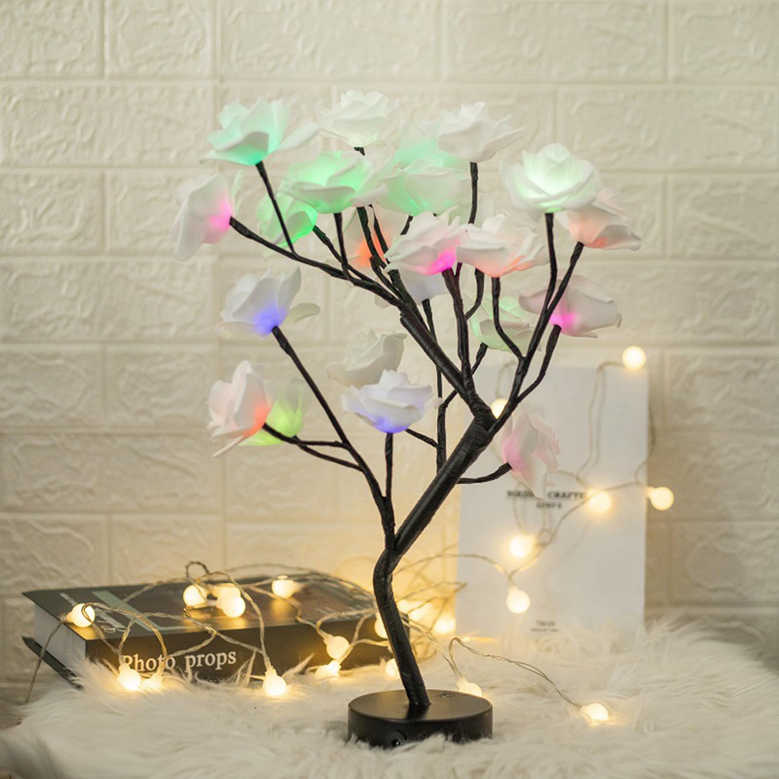 Rose Flower Tree Lamp - LED Rose Tree Table Lamp USB/Battery Powered ...