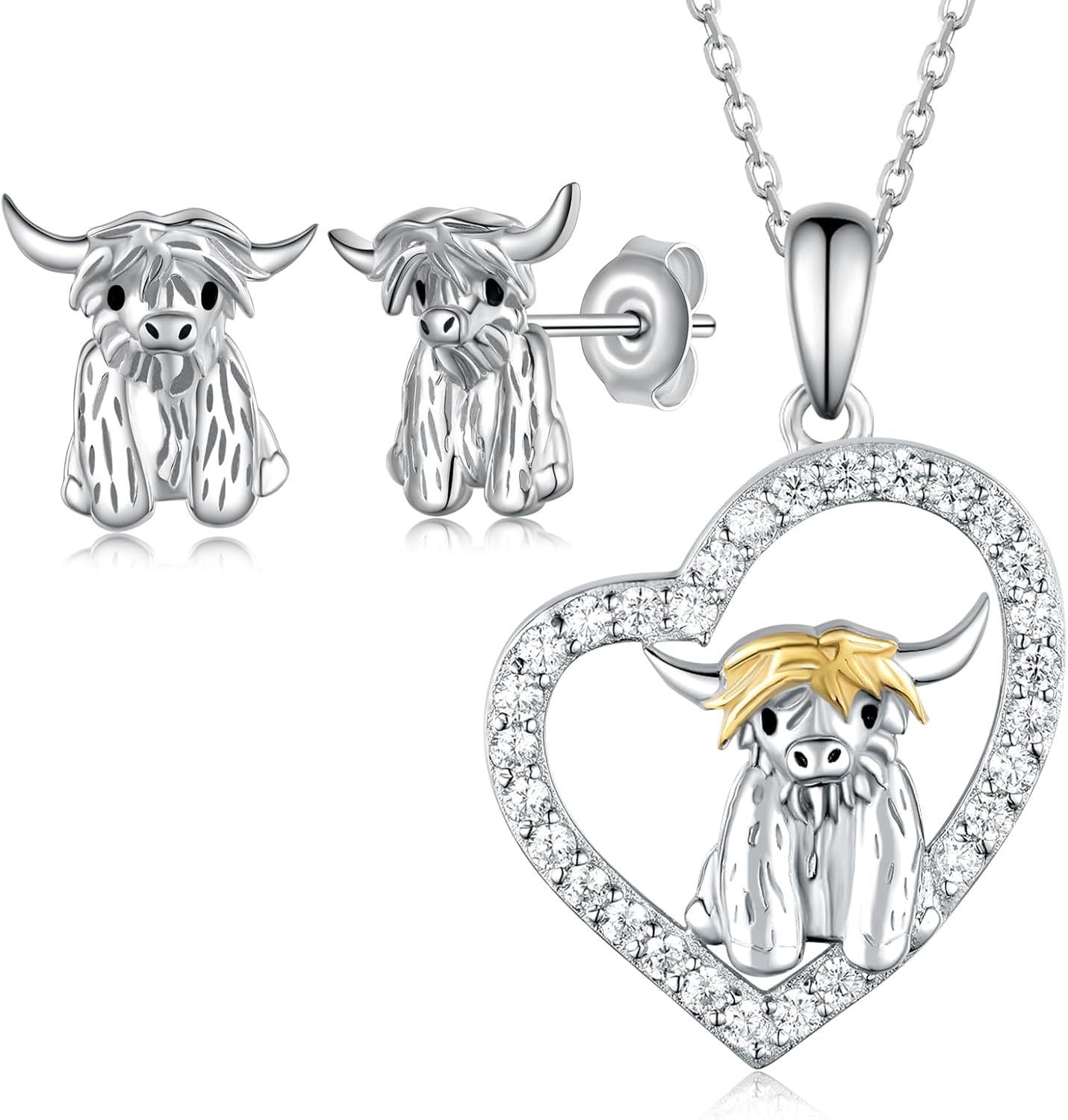 Amazon.com: Highland Cow Earrings and Highland Cow Heart Necklace 925 ...