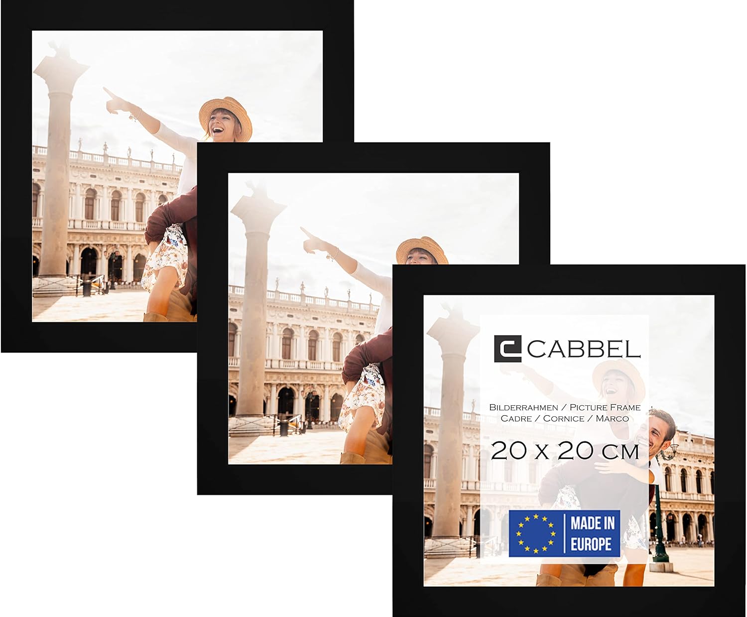 CABBEL Dreierpack (3 Stk.) Bilderrahmen 20x20 cm MDF Holz-Rahmen in ...