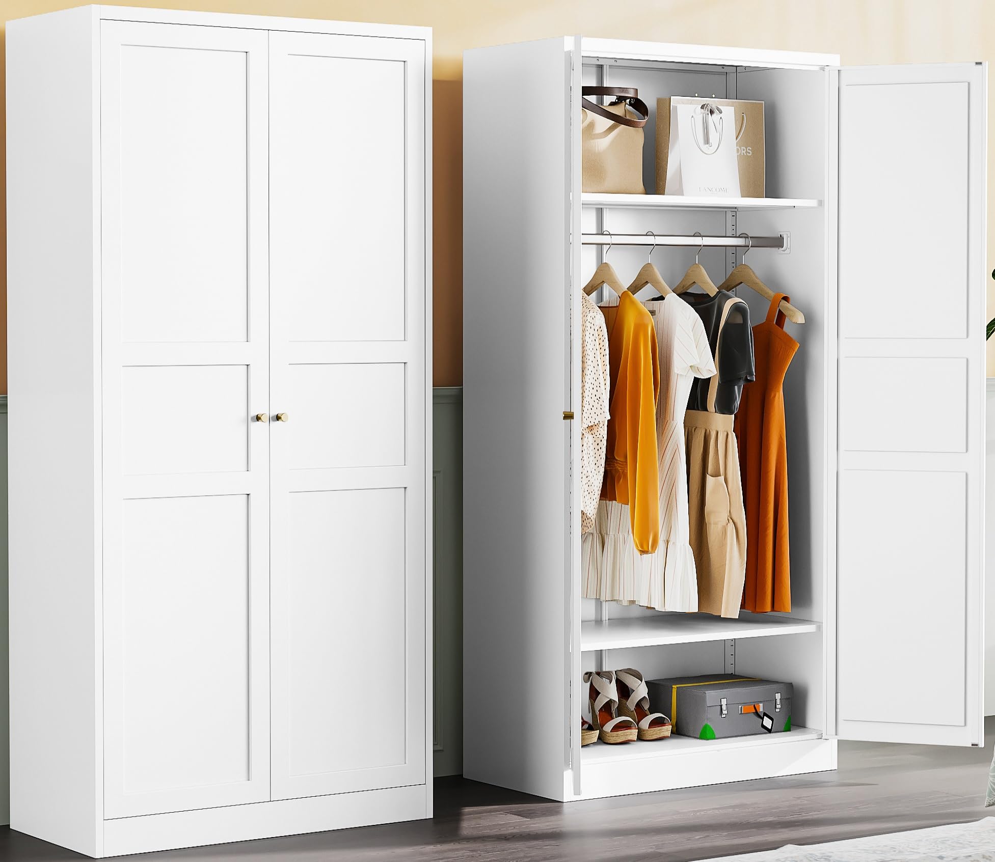Amazon.com: Metal Wardrobe Cabinet with Hanging Rod,White Armoire ...