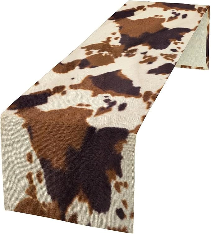Amazon.com: ShiTingYu Cow Print Table Runner Animal Fur Skin Brown ...