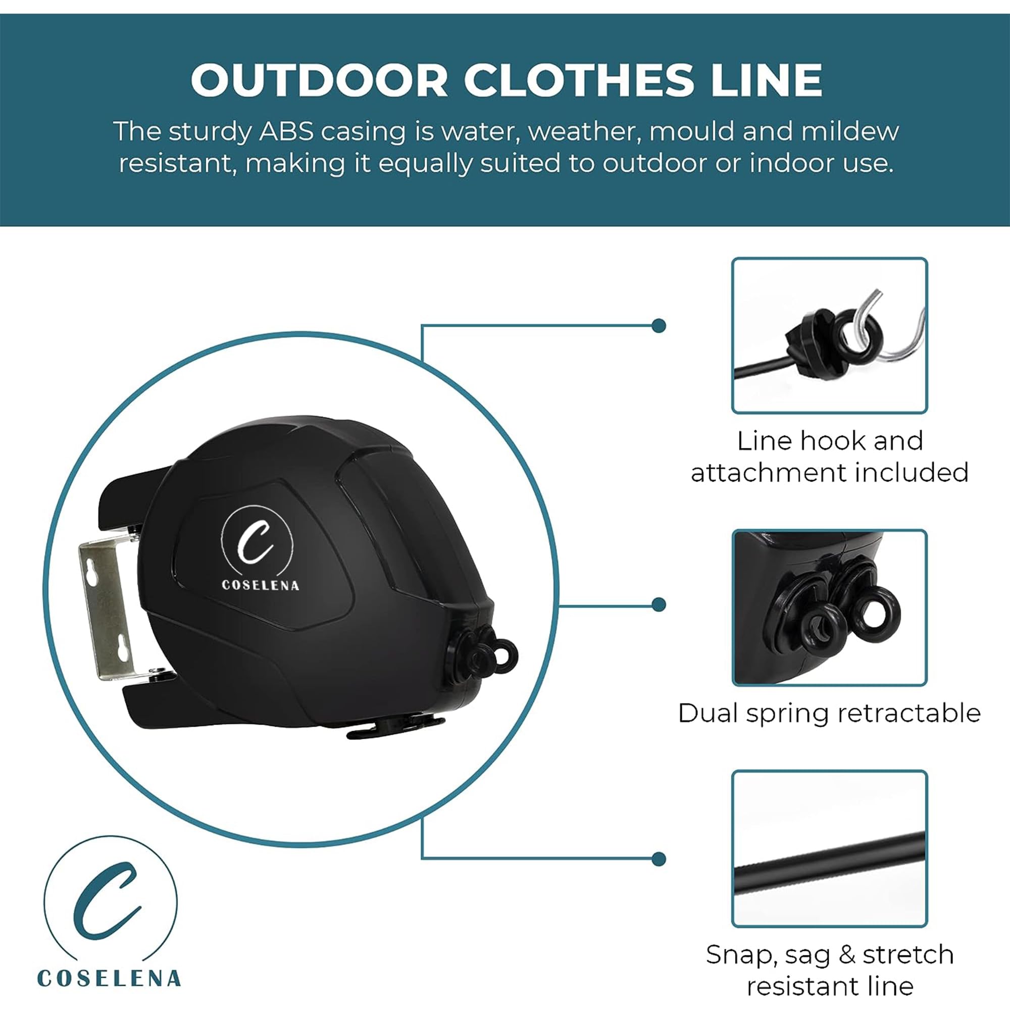 Coselena 30m Retractable Washing Line – Non-Slip Twin Clothes Line ...