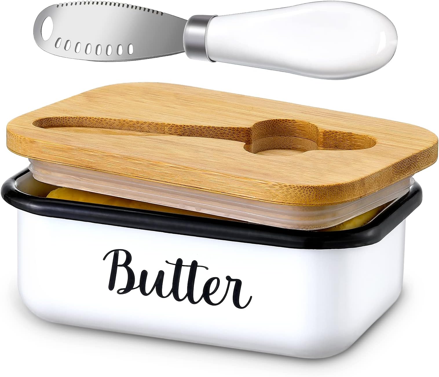 Amazon.com | Yesland Butter Dish with Wooden Lid - Unbreakable Enamel ...