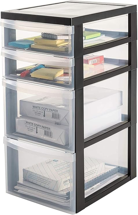 Plastic Drawer Tower Storage Unit on Wheels - 2 Deep 2 Shallow ...
