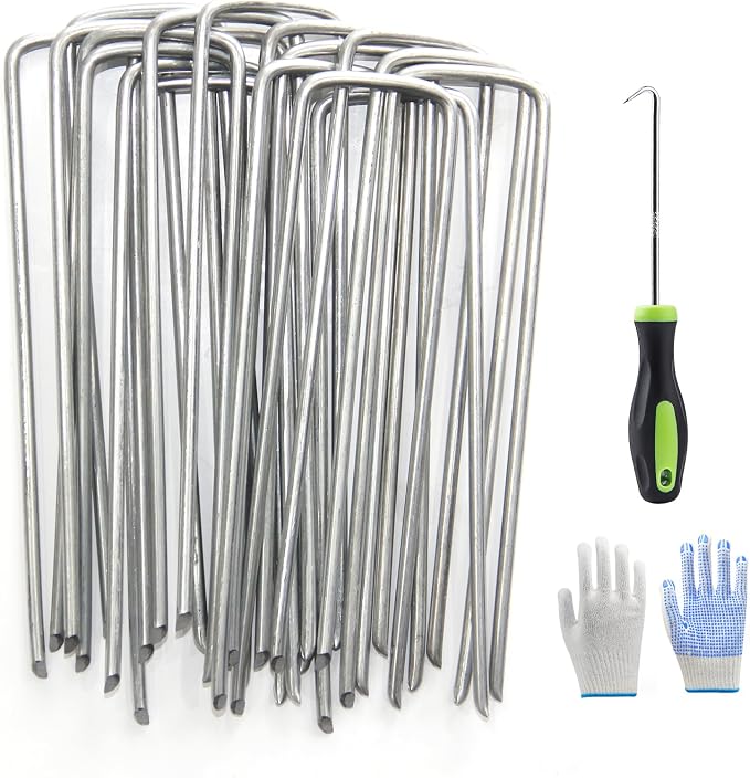 Amazon.com : VINAER Galvanized Landscape Staples, 6in Garden Stakes ...
