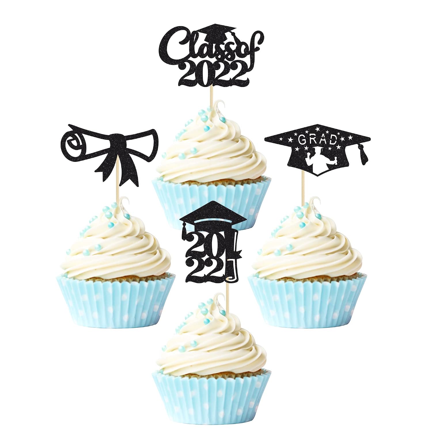 Buy Gyufise 24Pcs Black Glitter 2022 Graduation Theme Cupcake Toppers ...