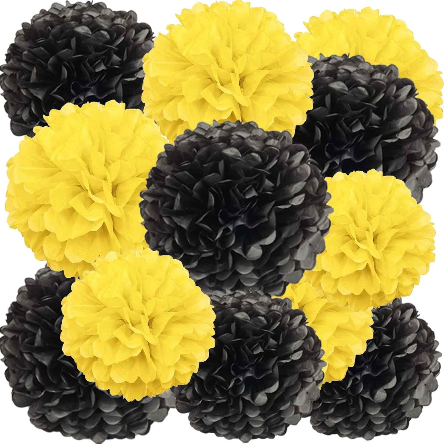 Amazon.com: We Moment Black and Yellow Paper Pom Poms for Wedding ...
