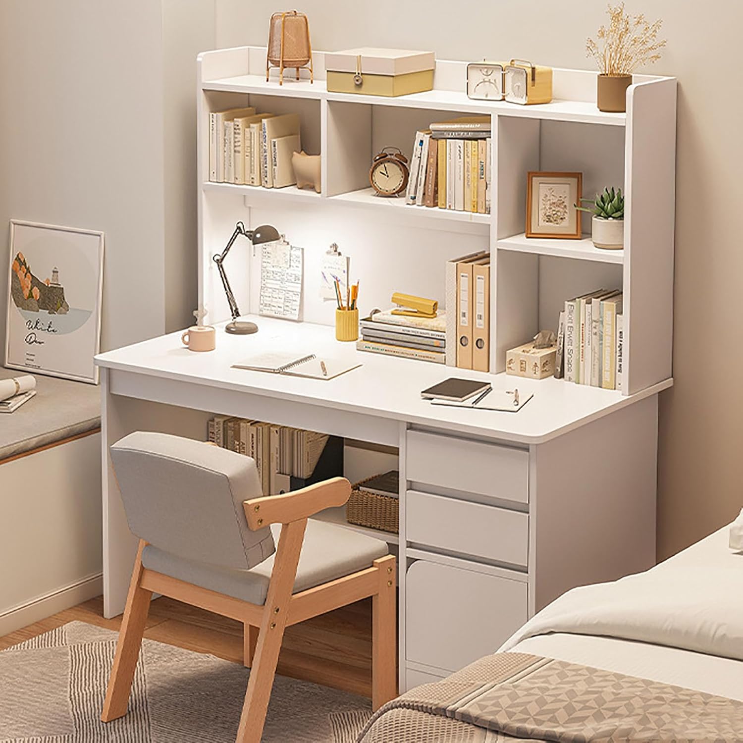 Amazon.com: Modern Desk with Storage Drawers,Wood Computer Desk with ...