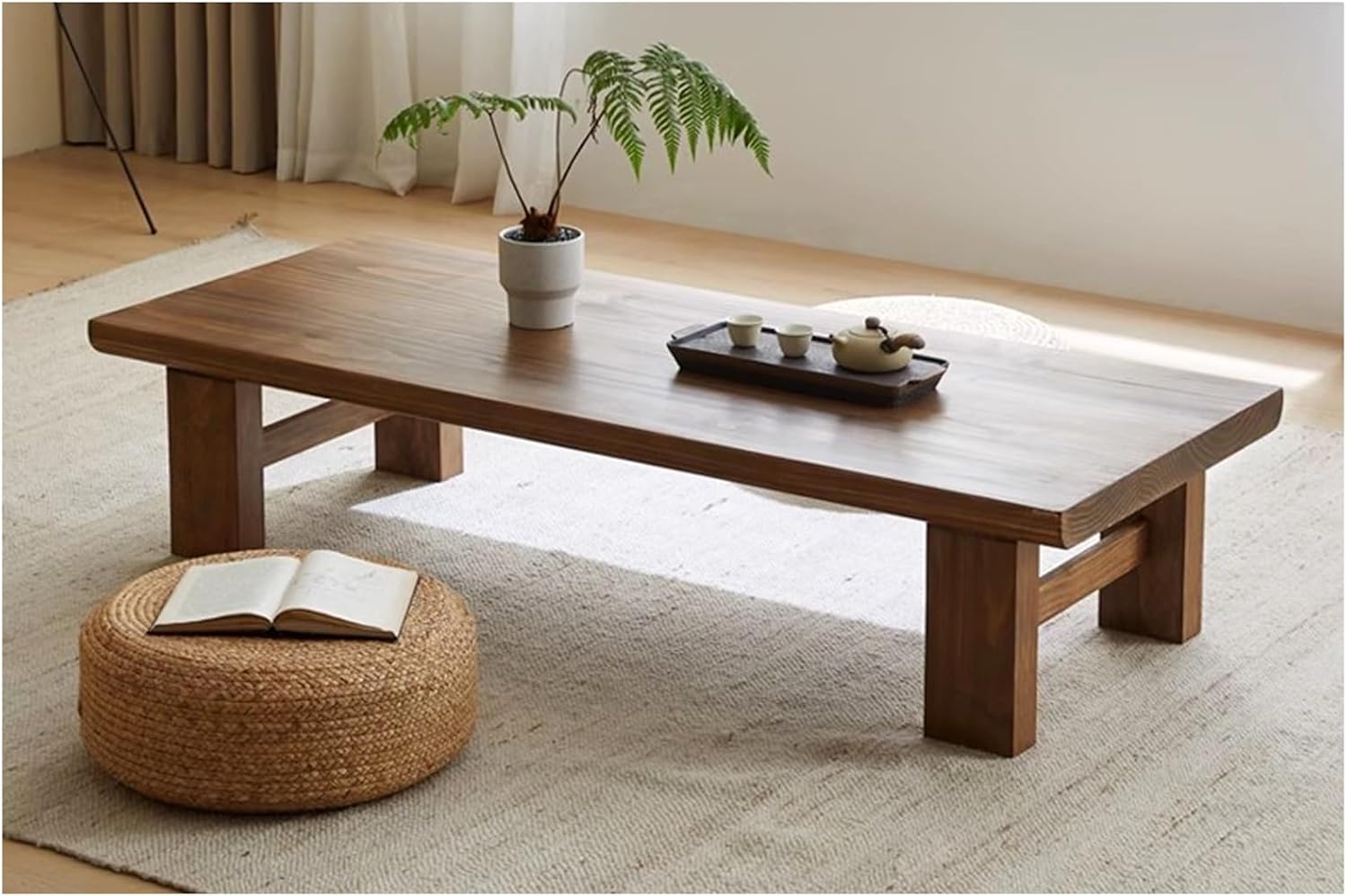 Amazon.com: Japanese Style Solid Wood Coffee Table, Wooden Tatami Table ...