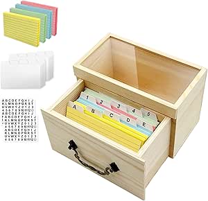 Amazon.com: Daily Treasures Wooden Index Card Box Organiser with Clear ...