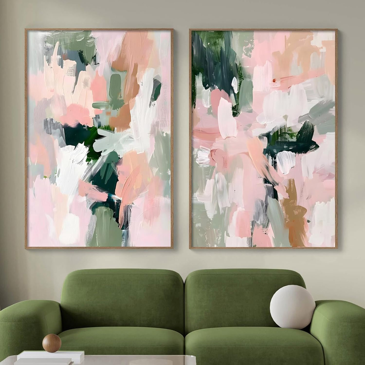 Amazon.com: Abstract Pink Green Canvas Wall Art Colorful Abstract ...