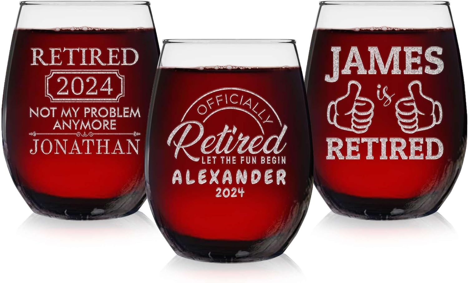 Amazon.com | Personalized Stemless Wine Glass – Happy Retirement Custom ...