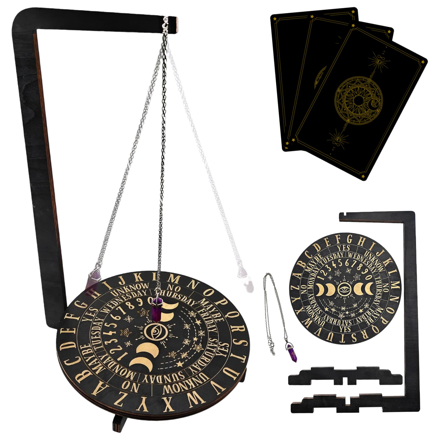 Amazon.com: Pendulum Board with Crystal Dowsing Spiritual Practice Guide Pendulum Stand Wooden ...