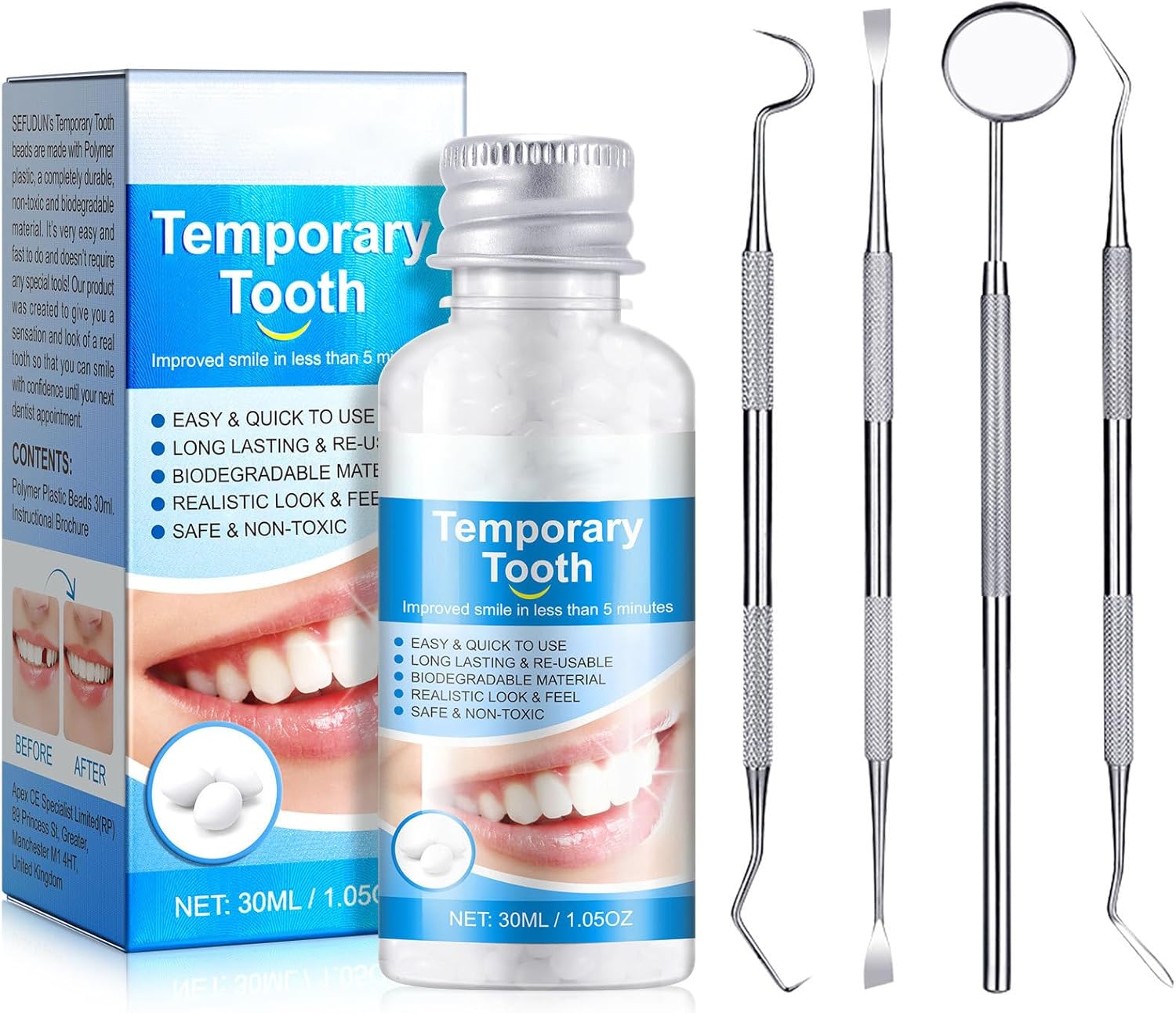 Bisienya Tooth Filling Repair Kit, Temporary Tooth Filling Kit with 4 ...