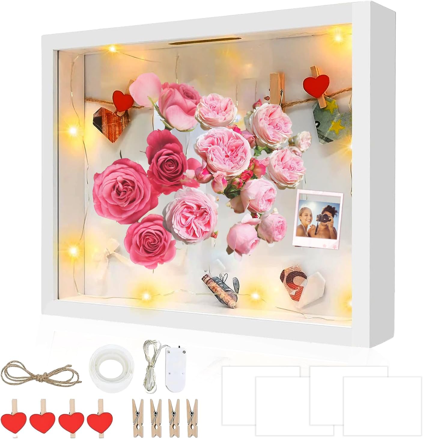 ZIOYA Cadre Photo 3D Blanc 27x22cm Cadre Photo Profond avec Lumineuse ...