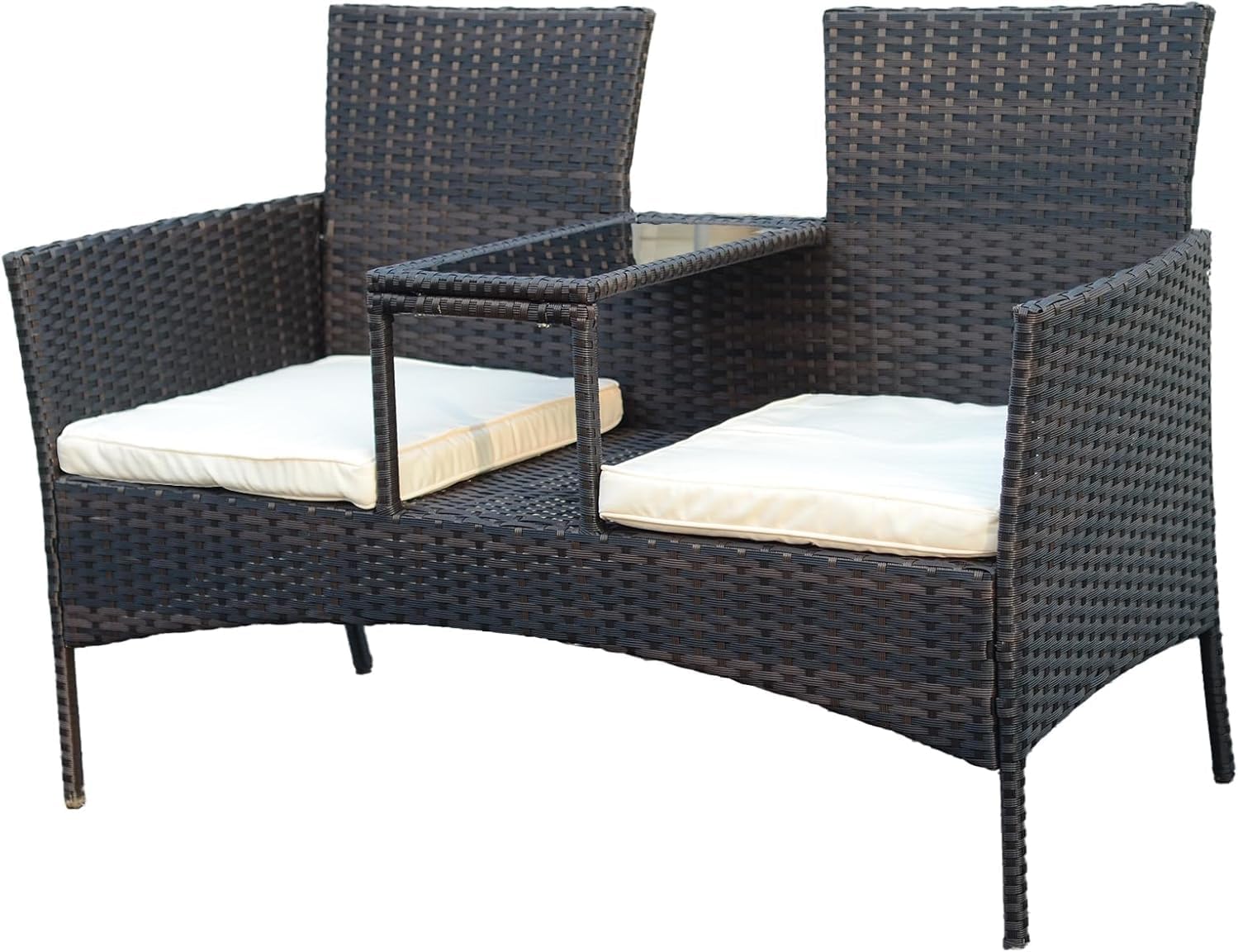 Amazon.com: TINKLE WELL Wicker Outdoor Loveseat Modern Rattan 2-Seat ...