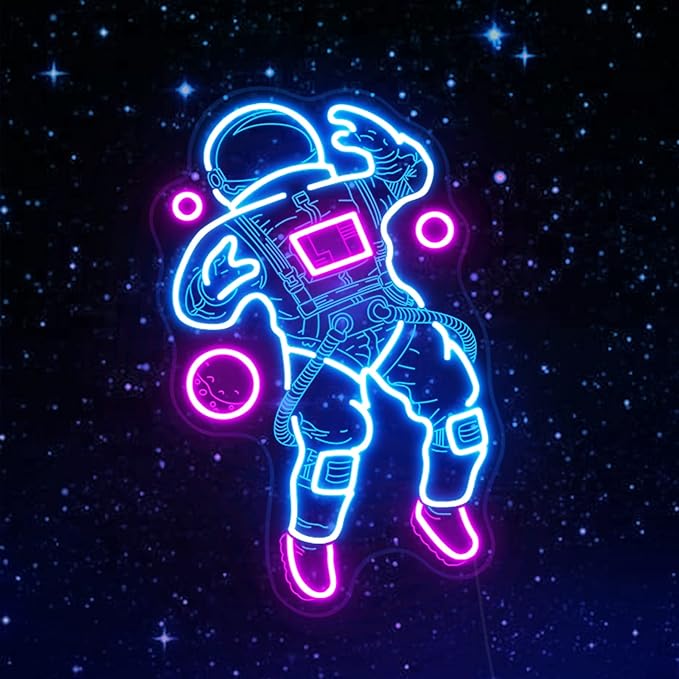 Neon Sign Cool Ice Blue Pink Spaceman Astronaut Space Travel LED Light ...