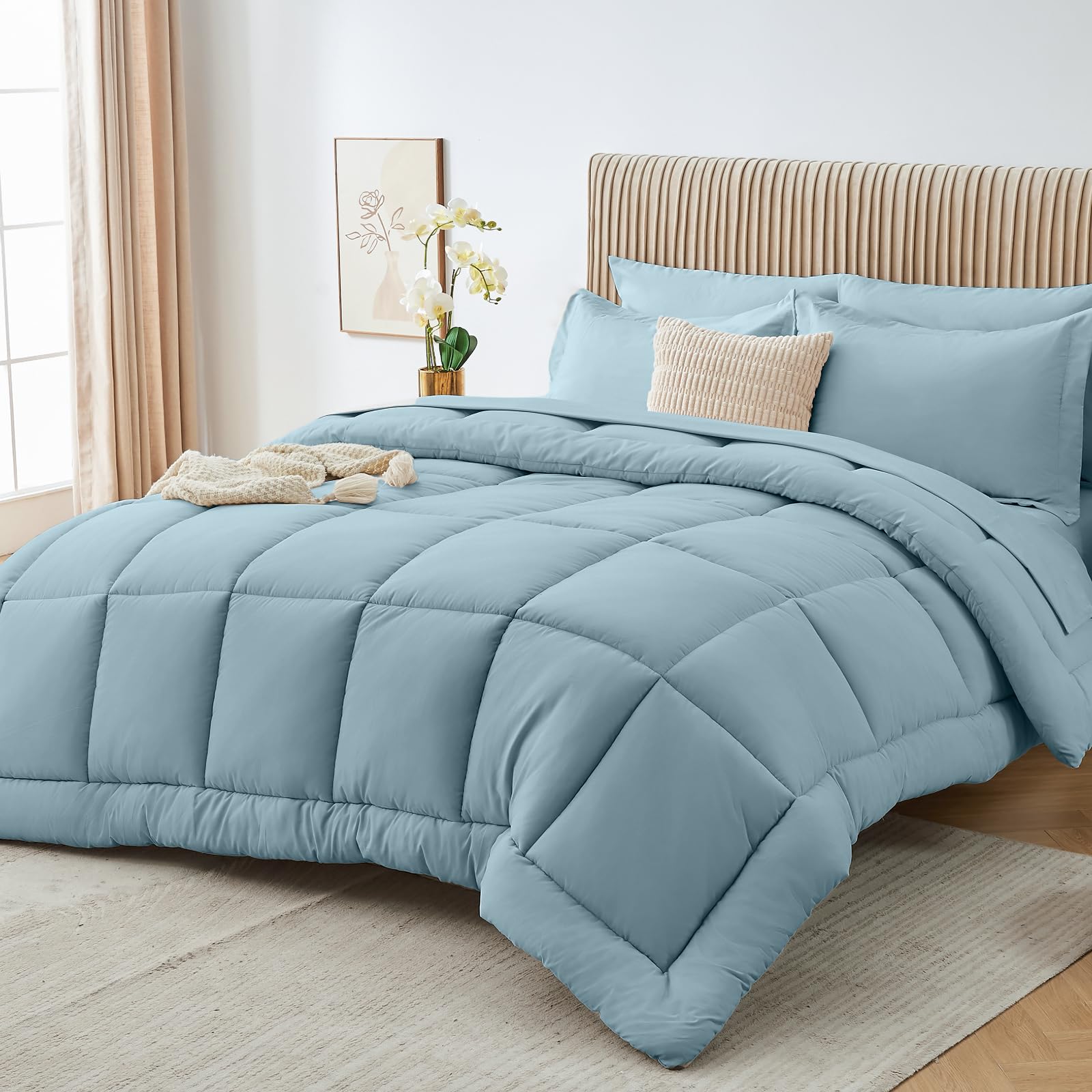 Amazon.com: Sasttie Queen Comforter Set, 7 Pieces Bed in a Bag Queen ...