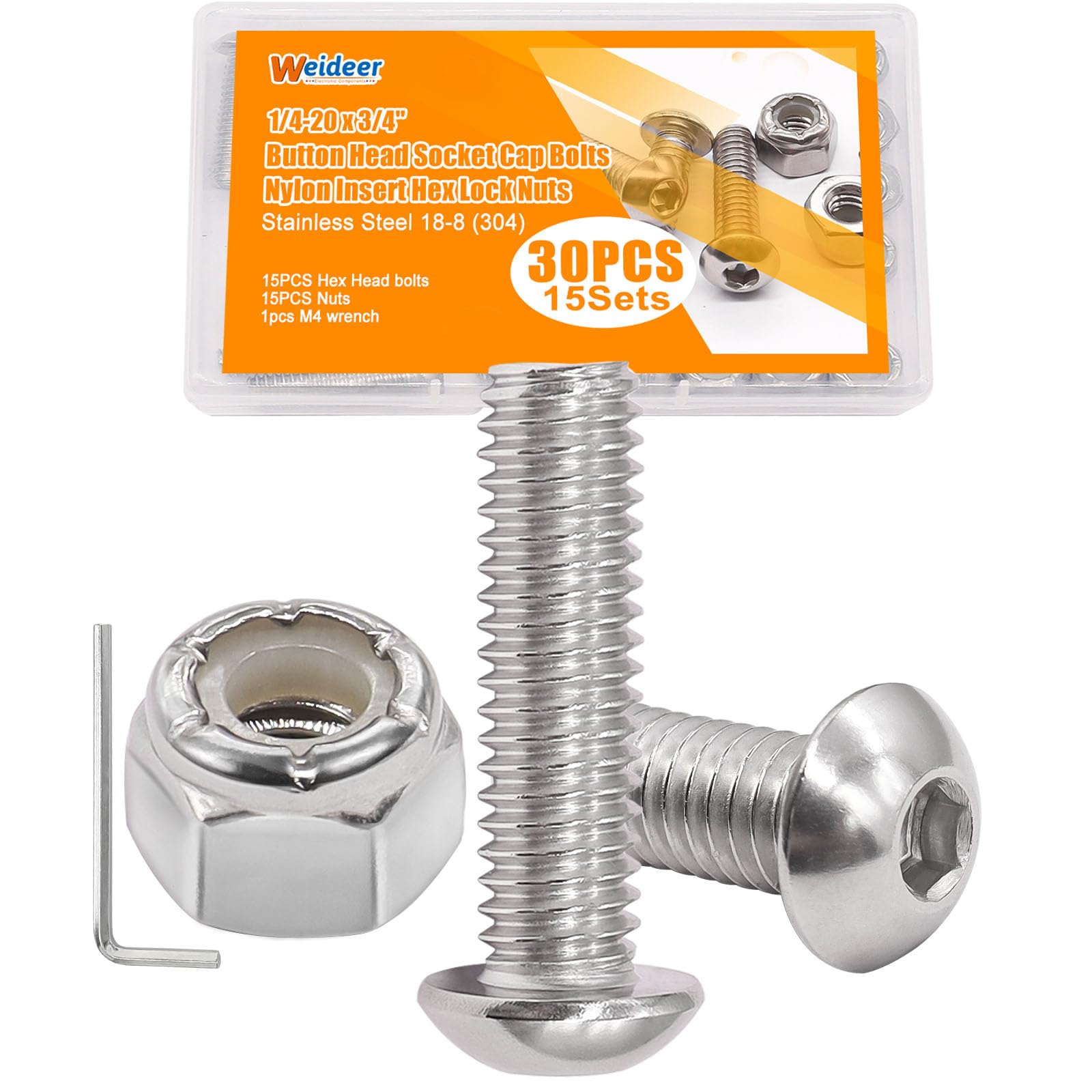 Snapklik.com : Weideer 30pcs 1/4-20 X 3/4" Nuts And Bolts Kit ...