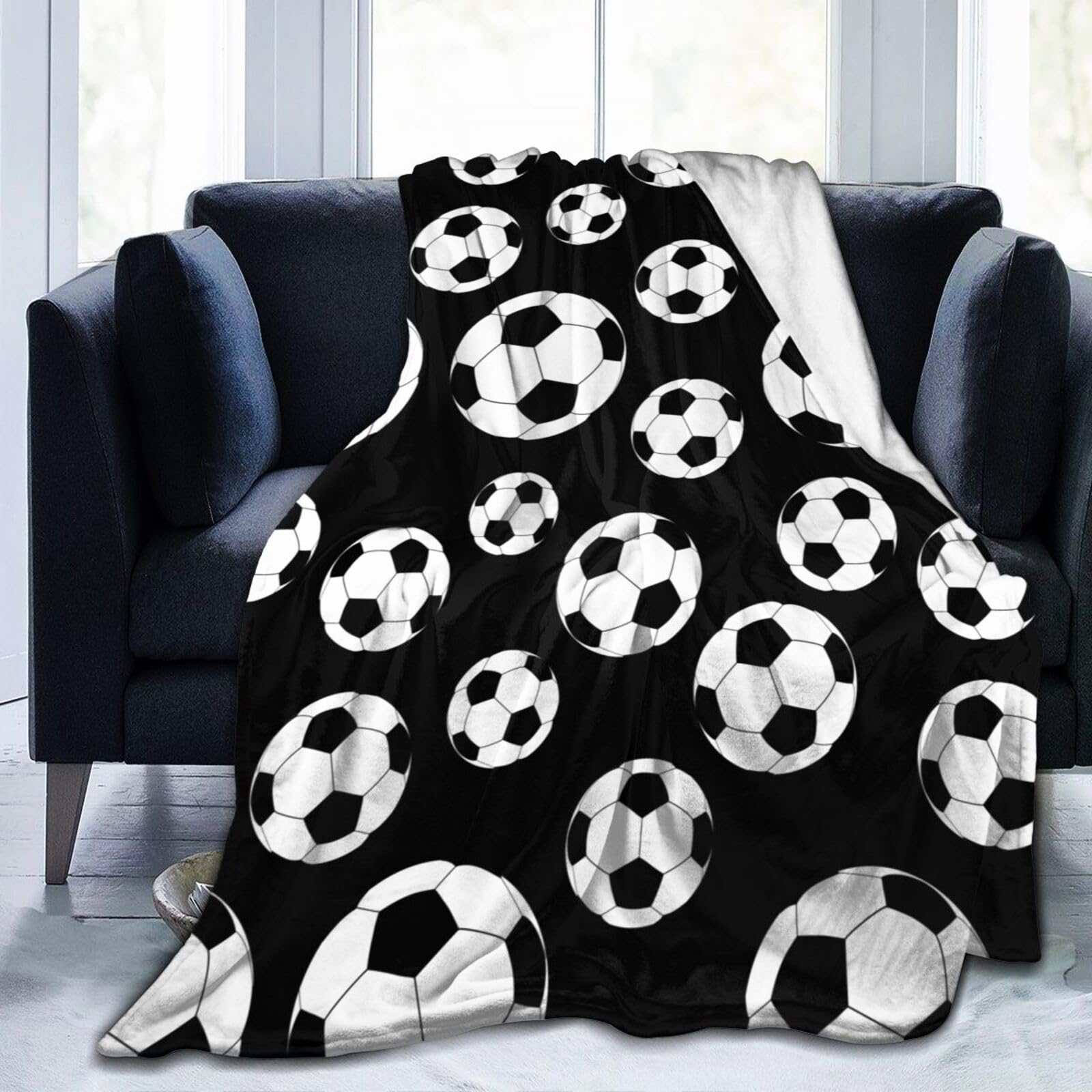 Amazon.com: Fun Black and White Soccer Sports Ball Throw Blanket Soft ...