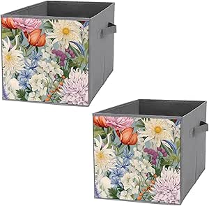 Amazon.com: Flowers Floral Storage Bins with with Handles Foldable ...