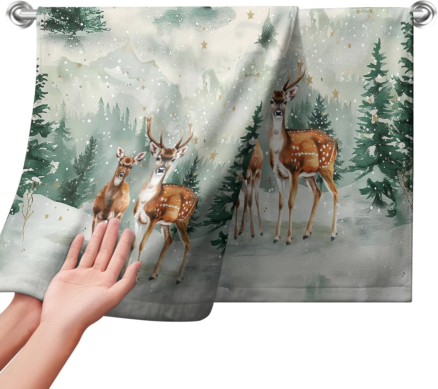 Amazon.com: Cneztholim Winter Deer Hand Towels Pine Tree Forest Kitchen ...