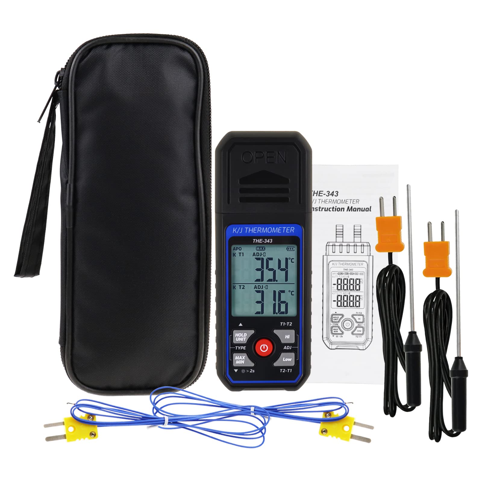 Snapklik.com : K/J Type Thermocouple Dual Channel Thermometer, T1-T2 ...