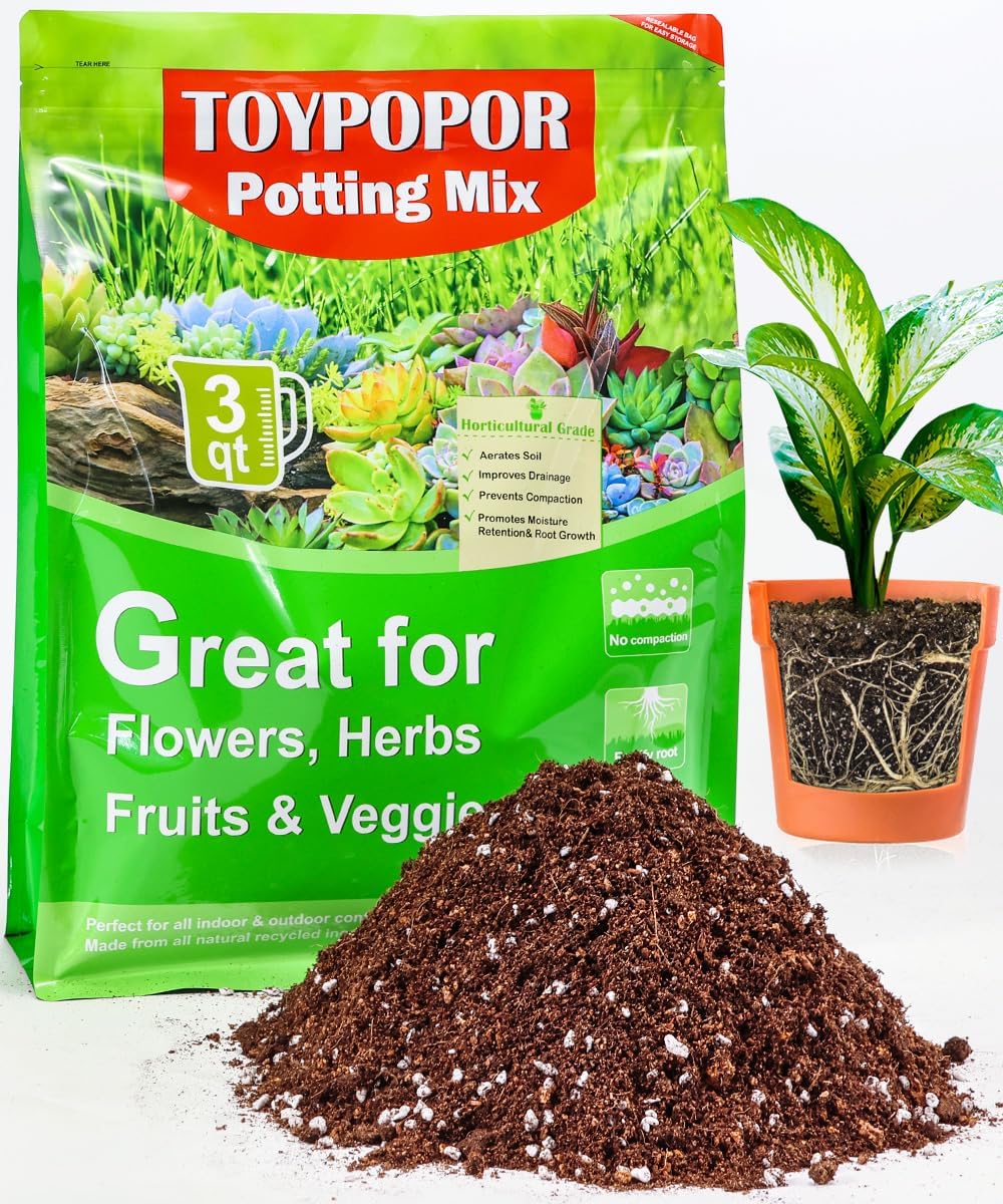 TOYPOPOR Potting Soil for All Indoor Houseplants, (3qt) Contains ...