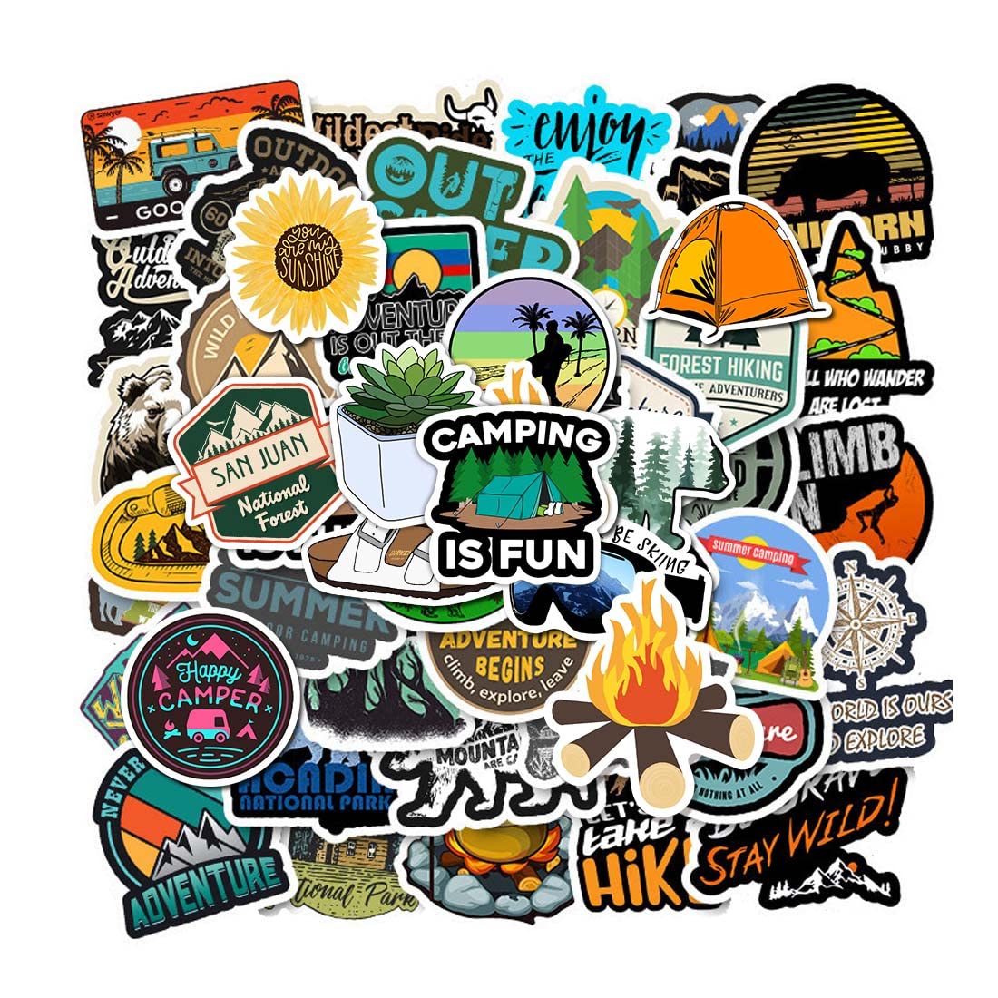 100 Pcs Outdoor Adventure Stickers Tourism Theme Pack Hiking Camping ...